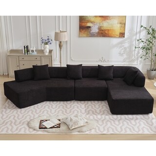 Free Combination Black Boucle Fabric Sleeper Sectional Sofa, Irregular ...