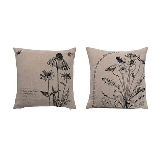 Printed Linen Blend Pillow with Patches and Flower Prints - Bed Bath ...