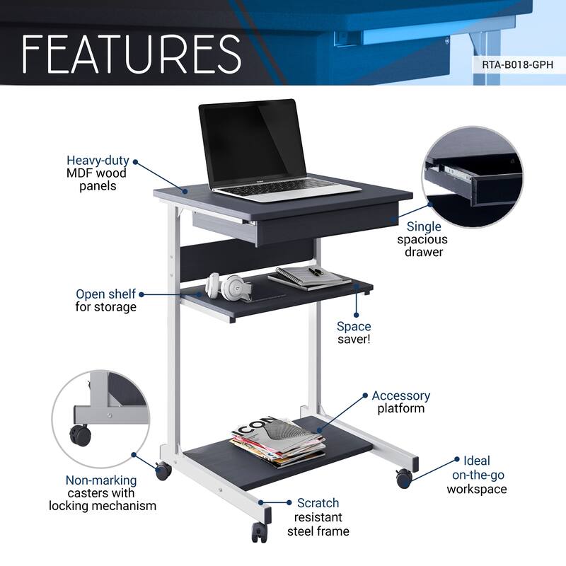 Rolling Laptop Cart with Storage - Overstock - 36039766