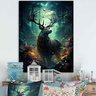 Designart "Green Moose Enchanted Forest" Moose Canvas Print - Bed Bath ...