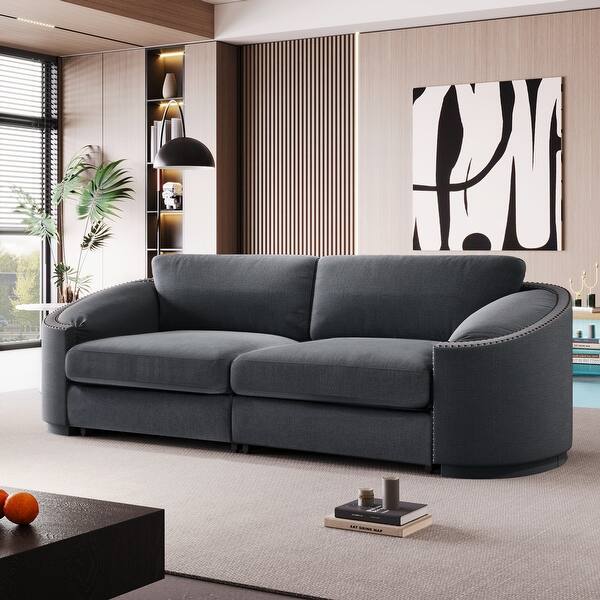 Gray Glam Polyester Loveseat with Sinuous Springs Sofa Couches with ...