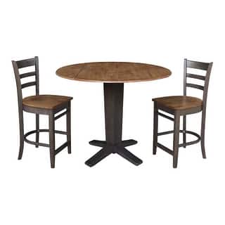 42 in Solid Wood Round Drop Leaf Counter Height Dining Table with ...