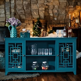 60" 2-Doors Sideboard Buffet Table with 3-Shelves, Teal Blue - Bed Bath ...