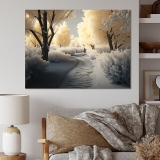 Designart "Fresh Snowfall Along Trail And Trees" Landscape Field Snow ...