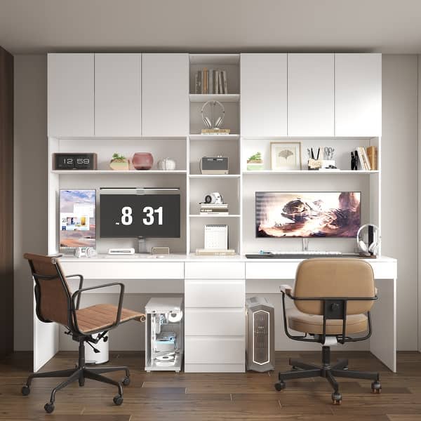 Dual-Person Modern Workstation Spacious White Gaming and Office Desk ...