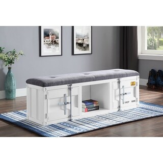 ACME Cargo Storage Bench in Gray Fabric & White - Bed Bath & Beyond ...