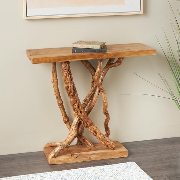 Brown Teak Wood Handmade Small Live Edge Tree Branch Console Table ...