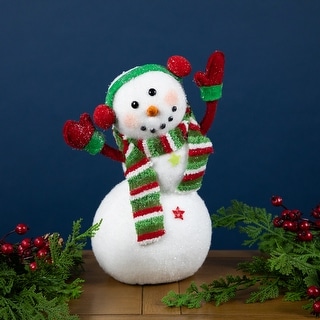 Waving Snowman with Earmuffs Glitter Christmas Figurine - 10" - Bed ...