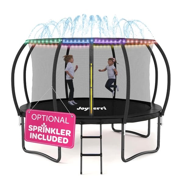 12Ft Trampoline with Net - with Bonus Sprinkler and LED Lights/ASTM ...