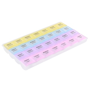 Plastic 4 Rows 28 Slots 7 Days Weekly Capsules Pill Tablet Storage Case ...