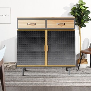 Modern Industrial Style Metal Sideboard with Carbonized Bamboo Top and ...