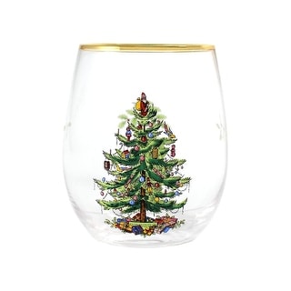 Spode Set of 4 Christmas Tree Stemless Wine Glasses - 19 oz - Bed Bath ...