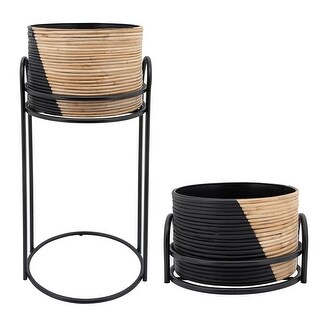 Hiza 30 Inch Planter Stand, Set of 2, Round Hollow Base Black Metal ...