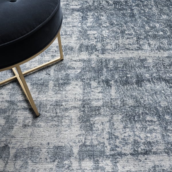 EXQUISITE RUGS Antolini Hand-loomed Bamboo Silk Blue/Ivory/Grey Area ...