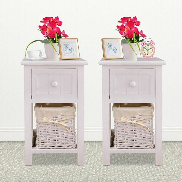Set of 2 Mini Night Stand 2 Layer 1 Drawer End Table Organizer Wood Bed Bath Beyond 30088603