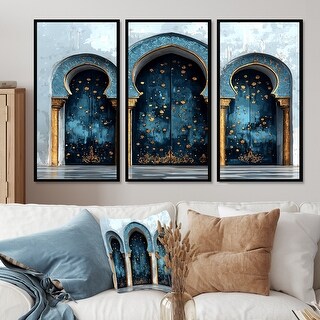 Designart - Blue Rabat Kasbah Morocco Doors - Morocco Wall Art Set of 3 ...