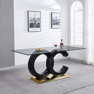 Tempered Glass Dining Table with Black MDF Middle Support and Stainless ...