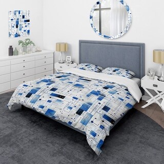 Designart "Industrial Blue Matrix Geometric Pattern III" White Modern ...