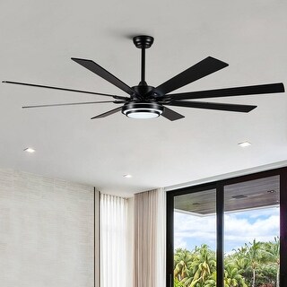 72" Integrated LED Matte Black Large Smart Ceiling Fan with Remote ...