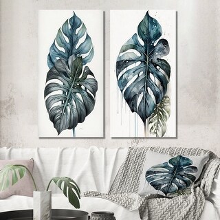 Designart "Philodendron Leaf" Floral Wall Art Set Of 2 Green ...