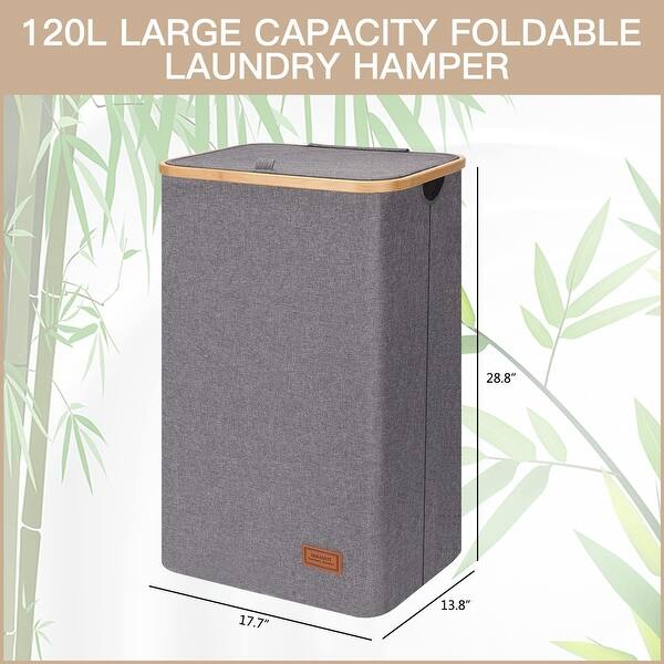 Laundry Hamper with lid - 120L XL- Large Laundry Basket with Bamboo ...