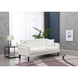 Ivory Pu Leather Sofa Bed Backrest and Armrest with Attractive Tufted ...