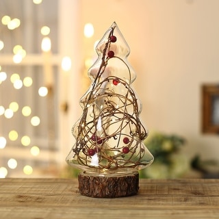 Lighted Glass Christmas Tree with Red Berries and Branch Battery ...