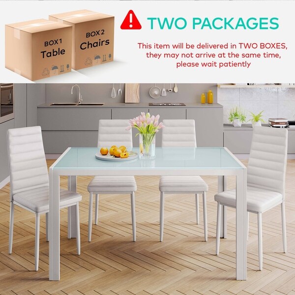 5 Pieces Glass Dining Table Set 4 Person Modern Home Kitchen Chairs with High Back PU Leather Dining Chairs On Sale Bed Bath Beyond 39409759