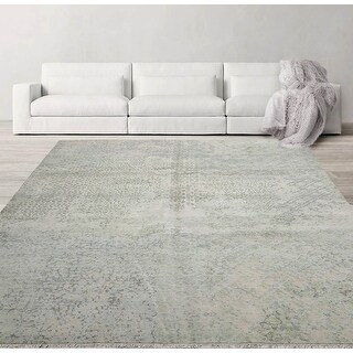 Hand Knotted Beige Tibetan Sherpa Wool& Silk Modern Oriental Area Rug ...
