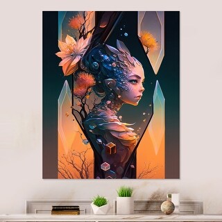Designart 'Alien Face With Flowers 2 Hexagon' Woman Sci-Fi Canvas Wall ...
