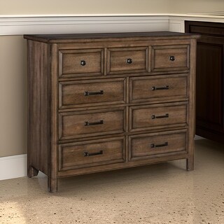 Reva 50 Inch Dresser, 9 Drawers, Black Metal, Light Brown Solid Wood ...