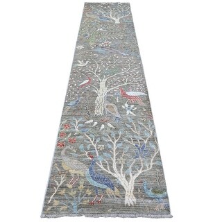 Battleship Gray, Afghan Peshawar with Birds of Paradise, Hand Knotted ...