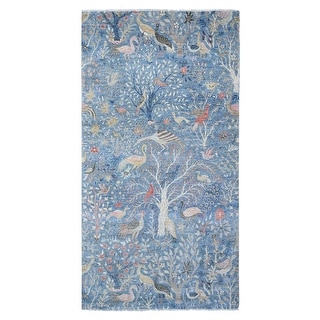 Shahbanu Rugs Cerulean Blue Birds of Paradise Afghan Peshawar Design ...
