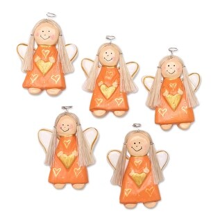 Novica Handmade Angel Assembly In Orange Wood Magnets (Set Of 5) - Bed ...