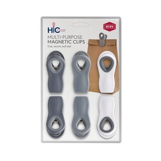 HIC Kitchen Multi-Purpose Magnetic Clips, Set of 6 Clips, White, Grey ...