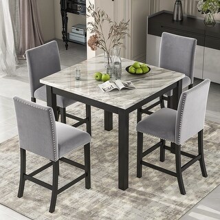5-piece Counter Height Dining Table Set with Faux Marble Dining Table ...