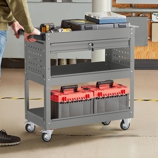 3 Tier Tool Cart on Wheels Rolling Metal Utility Carts with Drawer ...