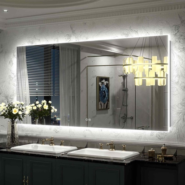 Extra Large LED Lighted Bathroom Mirror Wall Anti-Fog Vanity 3 Colors ...