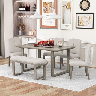 6-Piece Retro Dining Set, Family-Friendly Dining Table with 4 ...