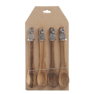 Pineapple Icons Spoons Set of 4 Wood and Metal - Brown,Silver - Bed ...