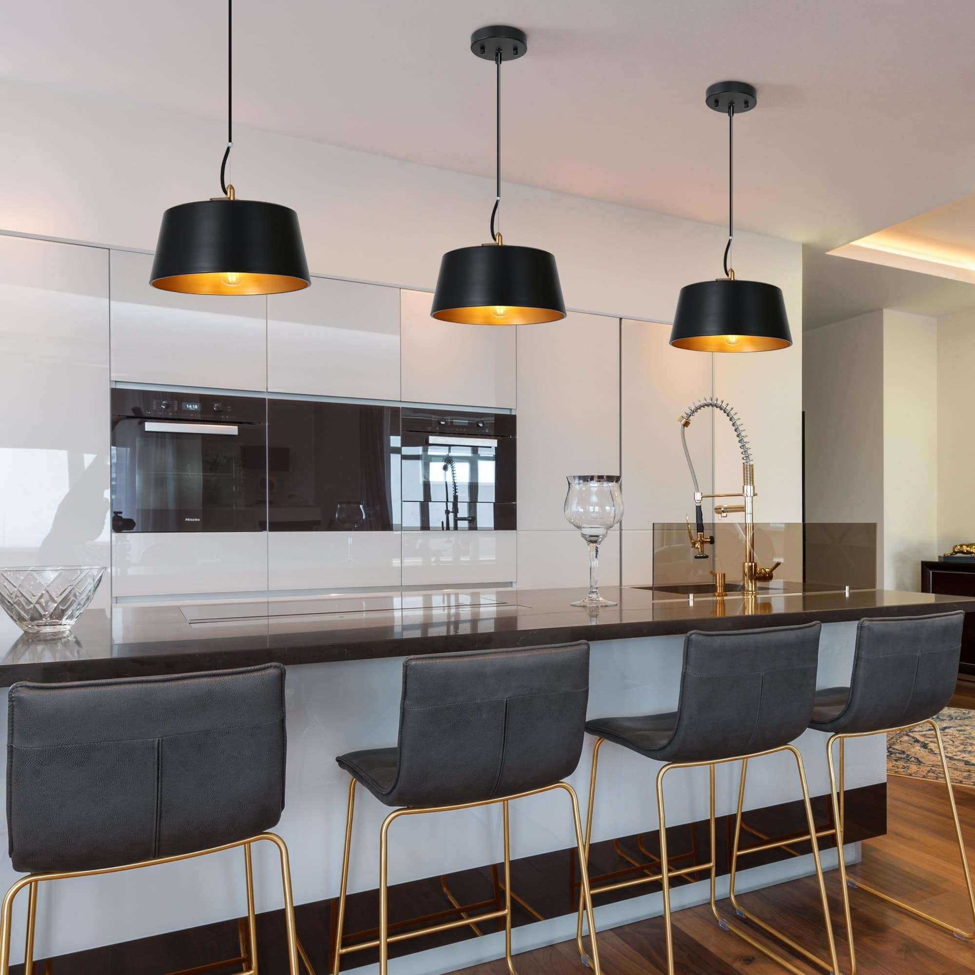 Patiy 10.6inch Modern Black Metal Dome Pendant Lights Industrial Drum ...