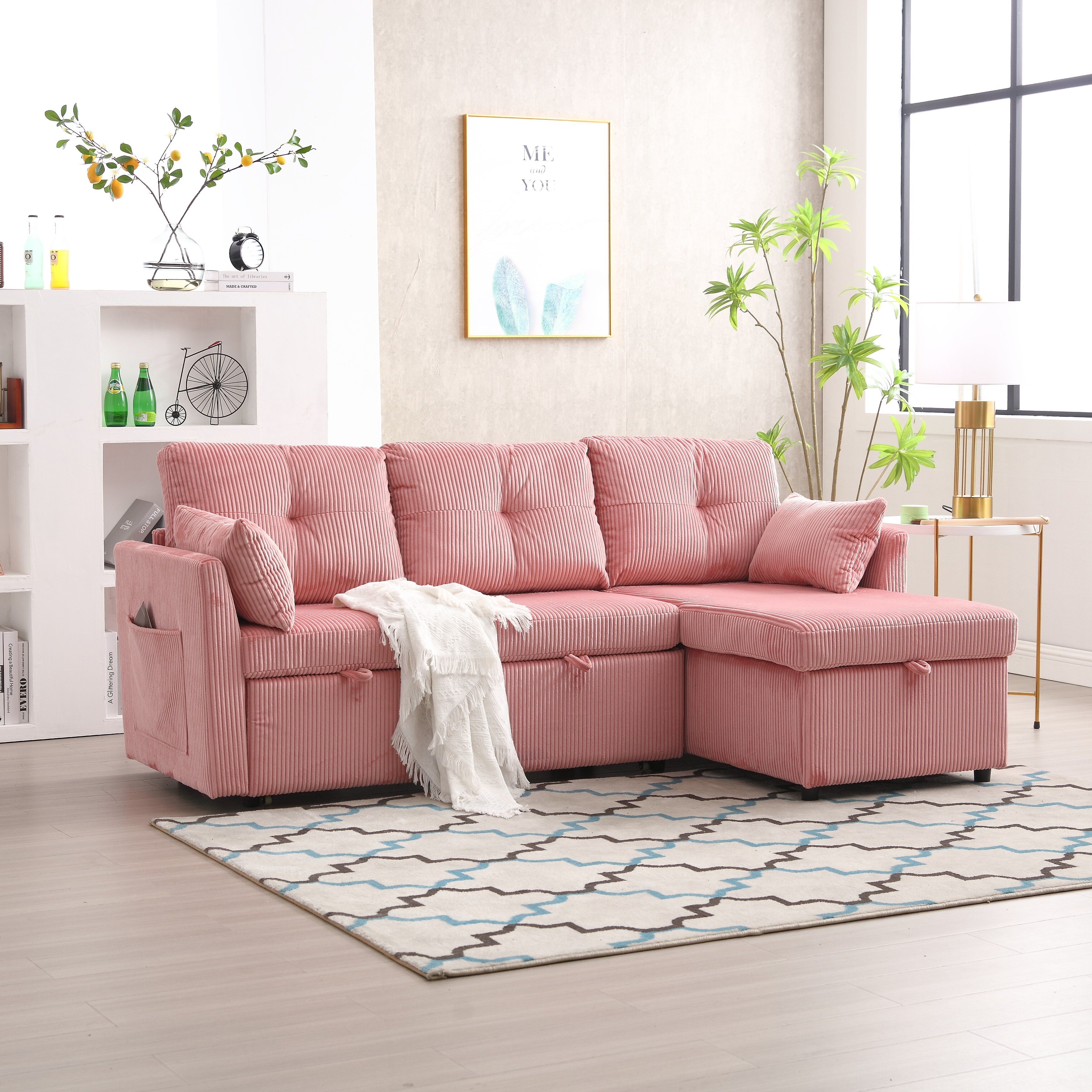 Pink Corduroy L Shaped Modular Sofa with Storage Chaise On Sale Bed Bath Beyond 41243291