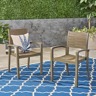 Set of 2 Outdoor Stacking Dining Chairs with Teak Finish, Acacia Wood - Bed Bath & Beyond - 42746922