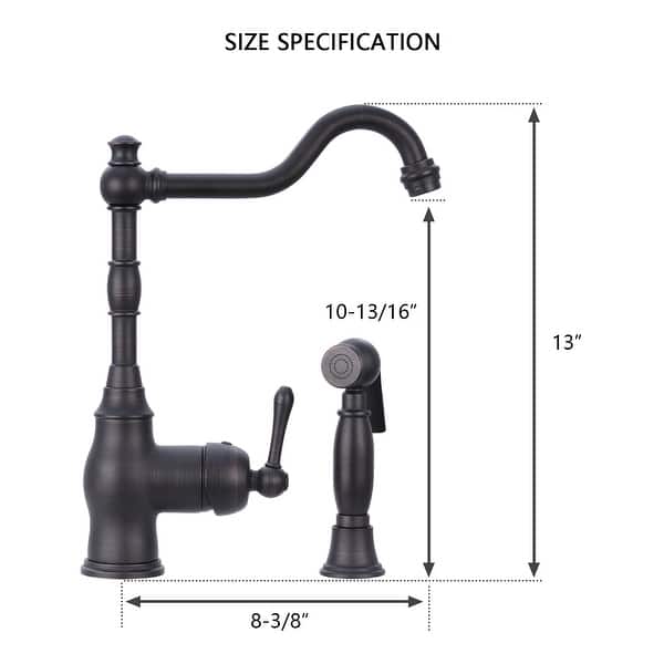One-Handle Copper Widespread Kitchen Faucet with Side Sprayer - Bed ...