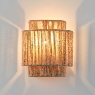 Bohemian Hand-Woven Hemp Rope 1-Light Dimmable Wall Sconce Fixture ...