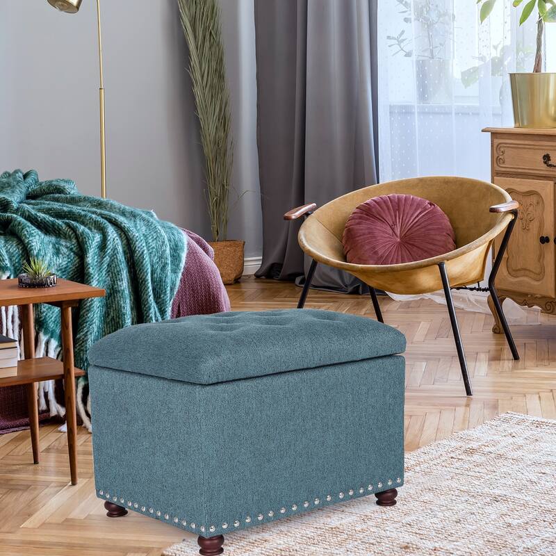 Adeco 24'' Rectangular Upholstered Storage Ottoman Fabric Foot stool ...