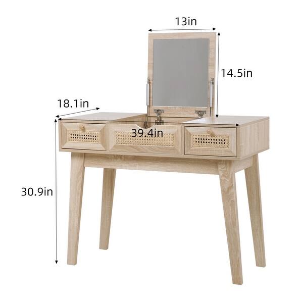 Darrin Natural Rattan Vanity Table With 2 Drawers and Flip Top Mirror ...