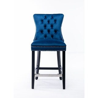 Upholstered Velvet Tufted-Back Bar stool with Solid Wood Legs,Set of 2 ...