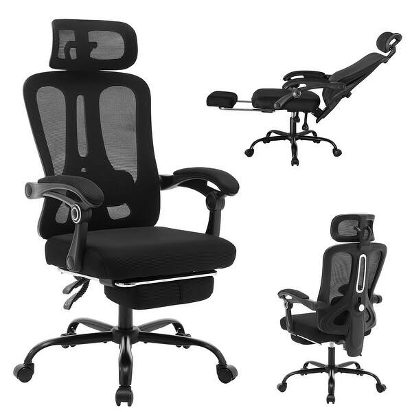 Ergonomic Office Chair Desk Chair Home Office Chair with Footrest Mesh Back Gaming Chair Black