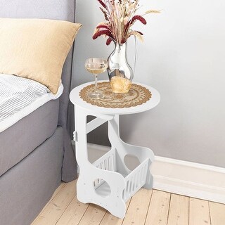 Multi-functional Small Round White PVC Side Table - 18.1" x 14.2" x 14. ...